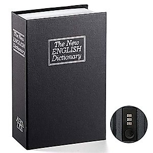 Book Safe with Combination Lock - Jssmst Home Dictionary Diversion Metal Safe Lock Box for Home Office Code Lock Money Box High Capacity, 9.5 x 6.2 x 2.2 inch, SM-BS0402L, black large