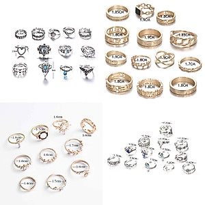 49Pcs Vintage Crystal Knuckle Rings Set Gemstone Boho Stackable Finger Rings Midi Ring for Women Hollow Carved Flowers Gold&Silver Ring Crystal Joint Rings