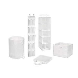 Simply Essential 5 Piece Closet Organizer Set for Shoes, Clothing, Laundry and Accessories White