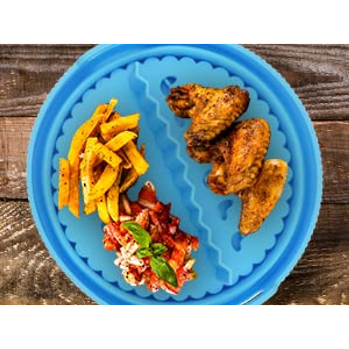 CORKAS Silicone Air Fryer Liners, Multipurpose Reusable Air Fryer Liners with Divider for 4-8.5QT, BPA free, Easy Cleaning & Heat Resistant Pot with Gloves, Oil Brush for Kitchen Microwave, 2-Pack