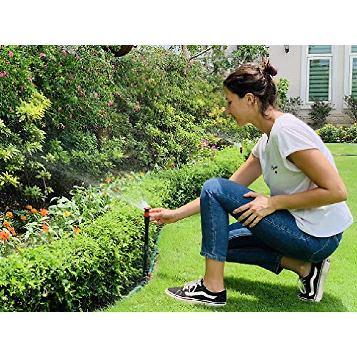 Eden 97063 Multi-Adjustable Flex Design Above Ground Irrigation Garden Sprinkler System, Sprinkler & Hose, DIY Plant Watering Set