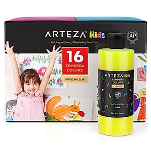 Arteza Kids Tempera Paint, Set of 16 Colors Coloring Puzzle Kit, Art Supplies for Painting, School Projects, and Crafting