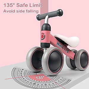 Baby Balance Bike Toys for 1 Year Old Boy Girl Gifts, 10-24 Month Toddler Balance Bike with 4 Silence Wheels, No Pedal Toddler First Bike, First Birthday Gifts Christmas for Boys and Girls (Pink)