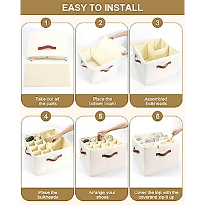 NEATJELAI Shoe Organizer for Closet, Collapsible Shoe Storage Boxes with Clear Cover and Adjustable Dividers for Space Saving Women Shoe Box Closet Shoe Container with Handle, Fits 16 Pairs, White