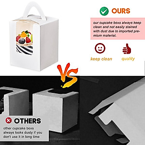 Zzrywuty 60 Packs Portable Cupcake Boxes Individual with Handle, 3.5x3.5x4.5 Single Favor Pastry Treat Boxes with Window for Cookie, Chocolate Strawberries, Dessert, Donuts, Cupcakes, Muffins