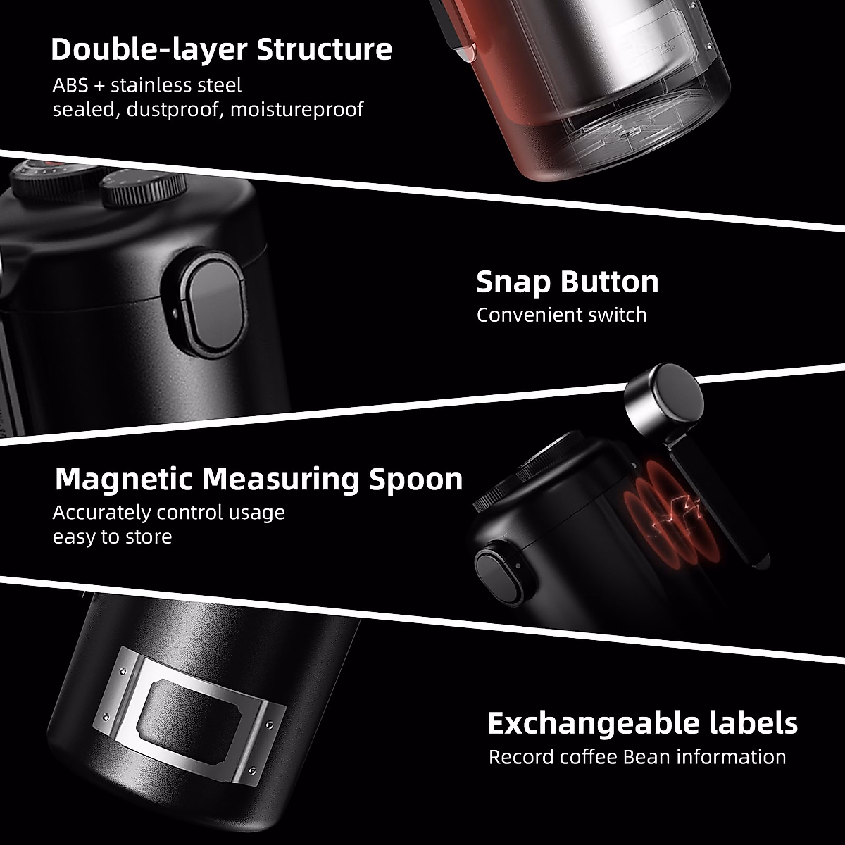 MHW-3BOMBER Camping Airtight Coffee Canister with Humidity Monitor, Travel Vacuum Coffee Storage Container with Magnetic Measuring Scoop for Grounds Coffee, Beans, CO2 Exhaust Valve, S6140B-OS