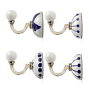 KnobKnob Set of 4 Handmade Coat Hooks | 4 Different Color Design Ceramic Towel Hooks | Wall Hooks Ideal for Any Home, Kitchen, Bathroom or Office | Antique Ceramic Hook Sets are Available (Blue)