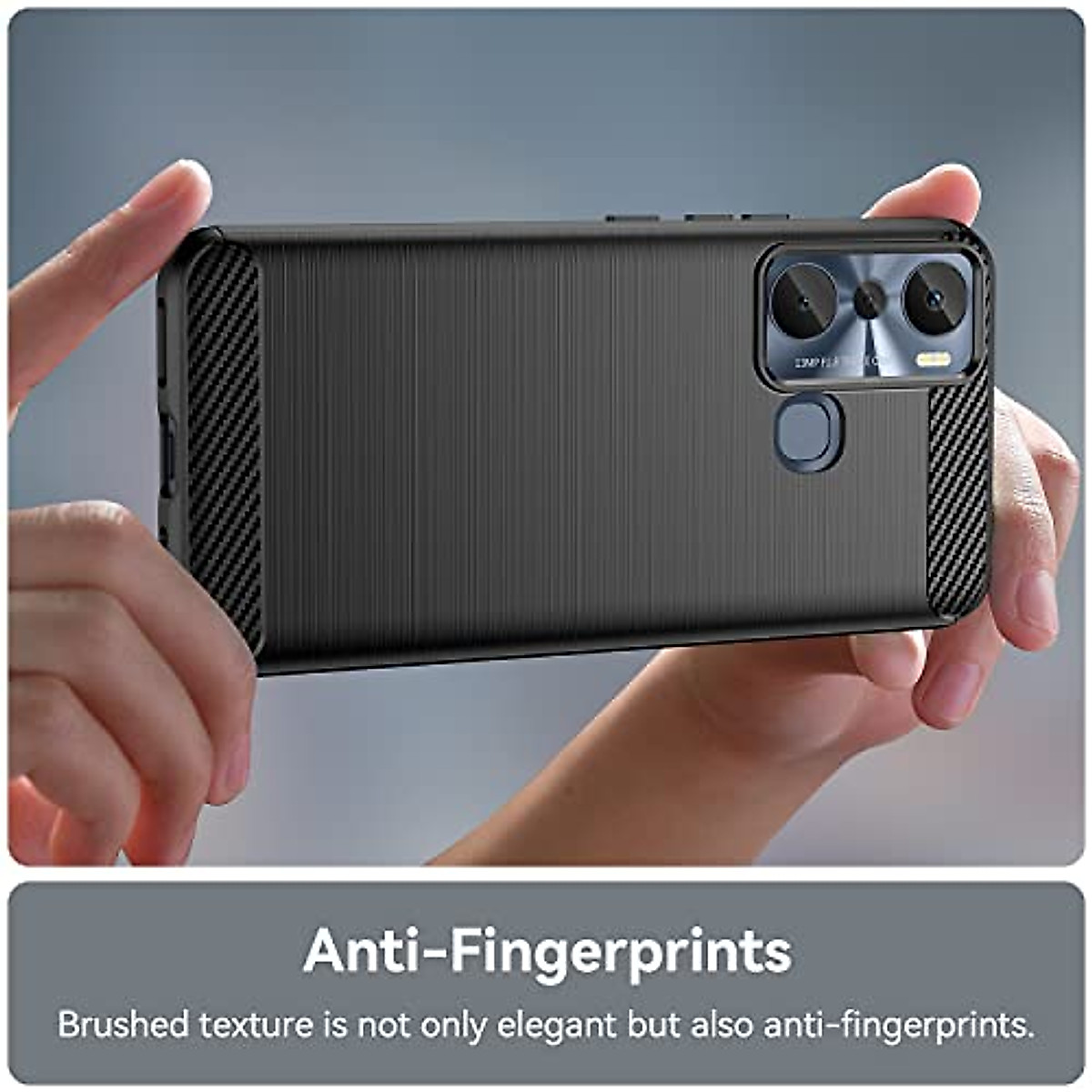 YZKJSZ Case for Infinix Hot 20i + Screen Protector Tempered Glass Protective Film - Soft Gel Carbon Fiber TPU Cover for Infinix Hot 20i (6.6") - Black