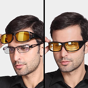 Lxnoap Night Vision Driving Wraparounds Wrap Around Prescription Glasses Anti Glare Sunglasses for Men and Women (Yellow Lens)