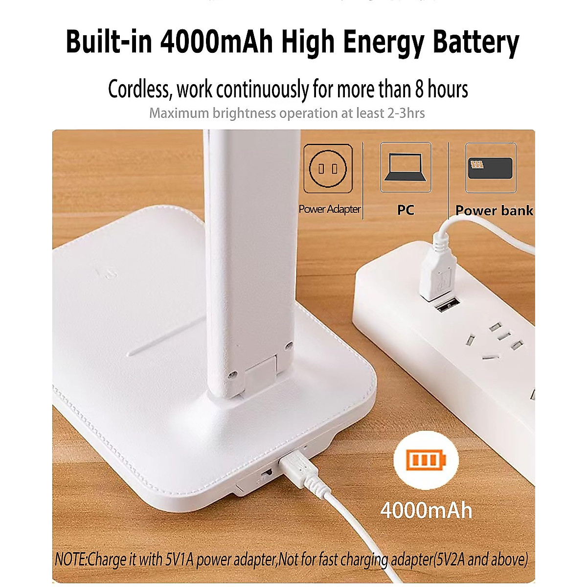 IQeer Cordless LED Desk Lamp for Home Office, 4000mAh Rechargeable Battery Operated Table Lamps,Eye-Caring Reading Lamp for Students, 3 Lighting Modes & Brightness Dimmer Light for Kids Study