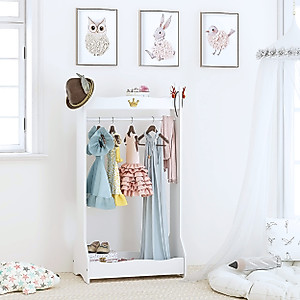 UTEX Kids Dress Up Storage, Kids' Costume Organizer Center, Open Hanging Armoire Closet, Kids Armoire with Rack for Toddler 3 Age+, White