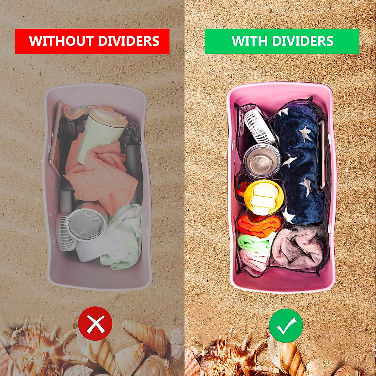 Clear Beach Bag Organizer Compatible with Bogg Bag X Large Size, PVC Insert Divider Liner for XL Bogg Bag Accessories (Clear-Black)