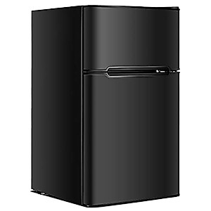 KOTEK Mini Fridge with Freezer, 3.2 Cu.Ft Compact Refrigerator with Reversible 2 Doors, 7 Level Adjustable Thermostat & Removable Shelves, Small Refrigerator for Bedroom/Office/Dorm/Apartment (Black)