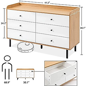 KFO Dresser for Bedroom, 6 Drawer Dresser with Metal Handle, Sturdy Frame Modern Bedroom Furniture, Chest of Drawers, Wood Dresser with Drawers for Living Room, Hallway, Children Room