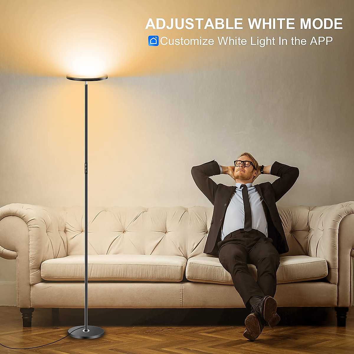 Upgraded 30W Smart Floor Lamp with USB, Double-Side Lighting & Color Changing and White Light 2 in 1 LED Lamp, Super Bright Dimmable Modern Stand Floor Lamp for Living Room Bedroom Office