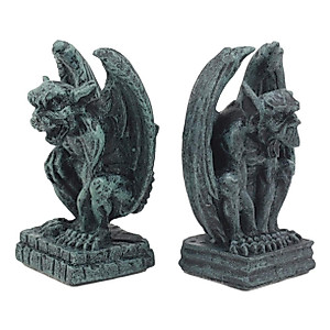 Ebros Gift Notre Dame Castle Top Guardian Mini Gargoyles Crouching On Stone Pedestals Resin Figurine Set of 2 Miniature Fairy Garden Gargoyle Sculpture Pair 2.5" Tall