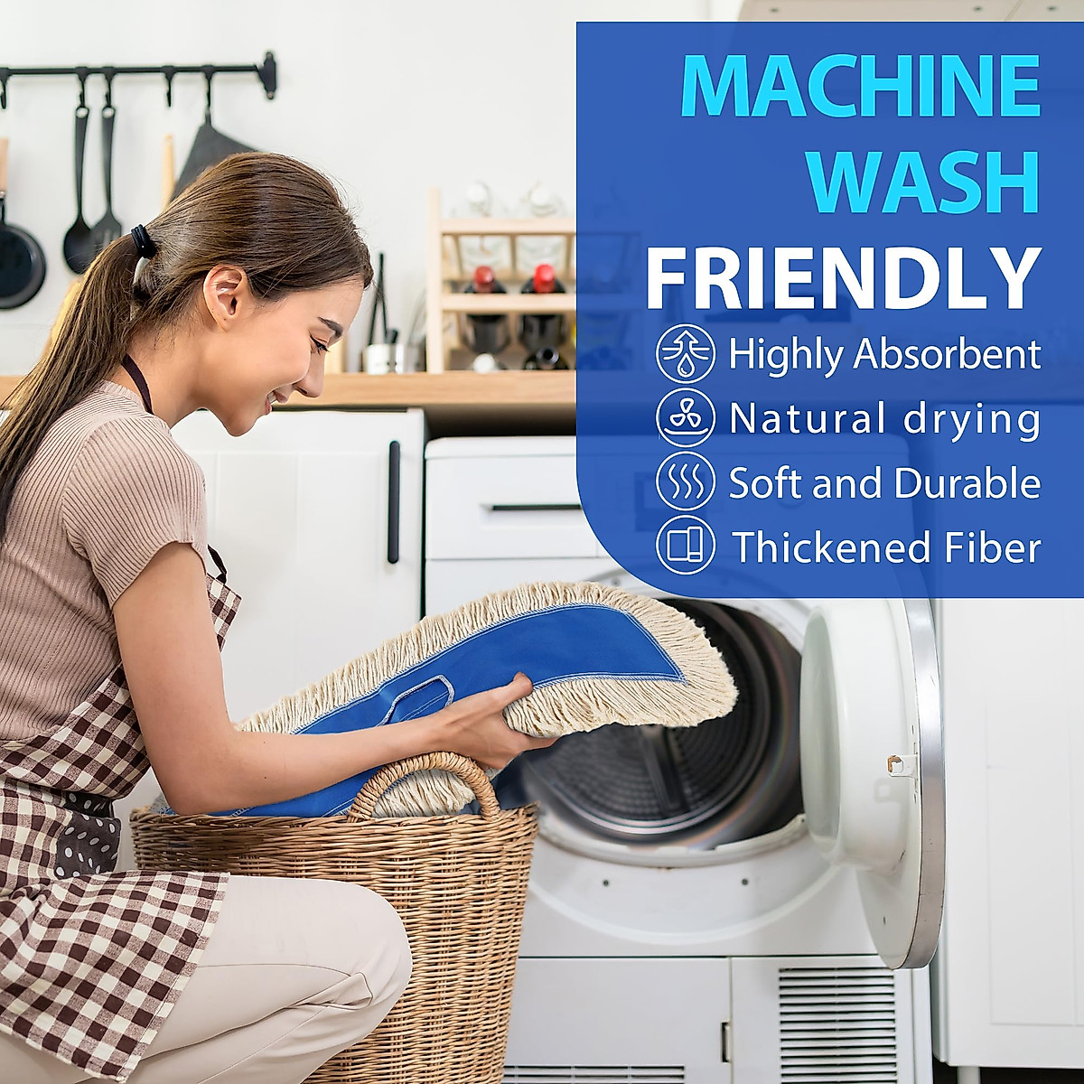 2 Pack - 24" Wide X 5 Cotton Floor Dust Mop Head Refill Short Fiber for Easy Sweep - Replacement Replacement Head for Home & Commercial Use