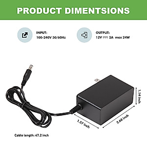 SmoTecQ 12V 2A Power Supply AC Adapter 2 Pack for CCTV Security Camera, Led Strip Lights, Router, Printer, Breast Bump and Other 12 Volt Electronics Devices Less Than 2 Amp