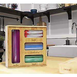 Alice Ziplock Bag Organizer | Nature Bamboo Baggie Holder | Compatible with Gallon, Quart, Sandwich, Snack, and Variety Size Food Bag | Bag Storage Organizer for Kitchen Drawer