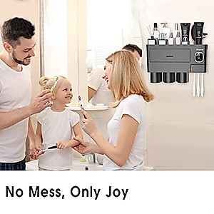 iHave Toothbrush Holders for Bathrooms, 3 Cups Toothbrush Holder Wall Mounted with Toothpaste Dispenser - Large Capacity Tray, Cosmetic Drawer - Bathroom Organizer & Bathroom Organization and Storage