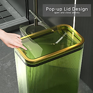 2 Pack Bathroom Trash Can with Lid, 2.6 Gallon Small Garbage Can with Pop-Up Lid Stylish Clear Waste Basket, Plastic Slim Trash Bin Dog Proof, Green Bedroom Trash Can, Small Bathroom Trash Can