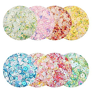 Decoendiy 6 Pack Mixed Shaped Glitter Flakes, Chunky Sparkle Sewing Glitter, Heart Star Seashell Shiny Slices with Hole, for Sewing Embellishment Accessories DIY Crafts Arts (Purple)