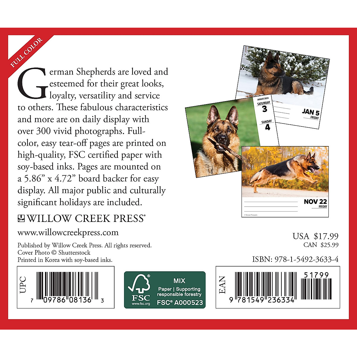 Willow Creek Press German Shepherds Daily 2024 Box/Desk Calendar (5.86" x 4.72")