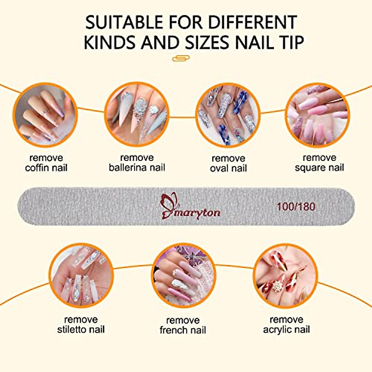 Maryton Nail File 12 PCS Emery Board 100/180 Grit for Acrylic Nails Poly Gel Nails Fingernail Files Set Manicure Kit Tools