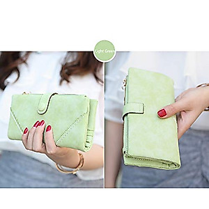 Women Vegan Leather Wallet Bifold Clutch Large Capacity Card Organizer Buckle Long Purse for Girls Candy Color (Light Green) …