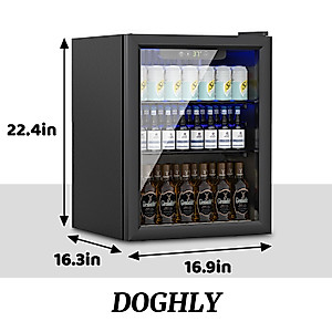 DOGHLY 1.6 Cu.ft Beverage Refrigerator Cooler, 70 Can Mini Fridge with Glass Reversible Door, Digital Temperature Display for Soda, Beer or Wine For Office or Bar with Adjustable Removable Shelves