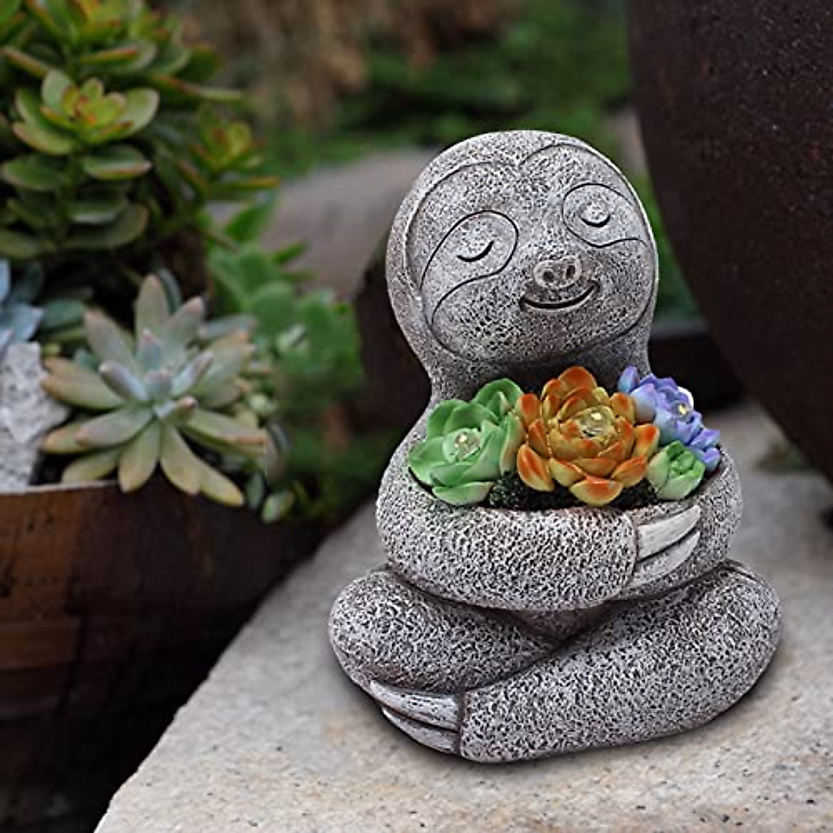 gazechimp Garden Statue Solar Lights Sloth Succulent Shape for Courtyard Patio Pathway Outdoor