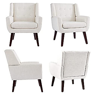 HUIMO Accent Chair, Upholstered Button Tufted Armchair, Linen Fabric Sofa Chairs for Bedroom, Living Room, Mid-Century Modern Comfy Reading Chair (Beige)