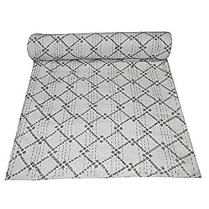 MAVISS HOMES Beautiful Indian Hand Block Printed Queen Kantha Quilt | Pure Cotton Vintage Kantha Quilt | Throw Blanket; Grey