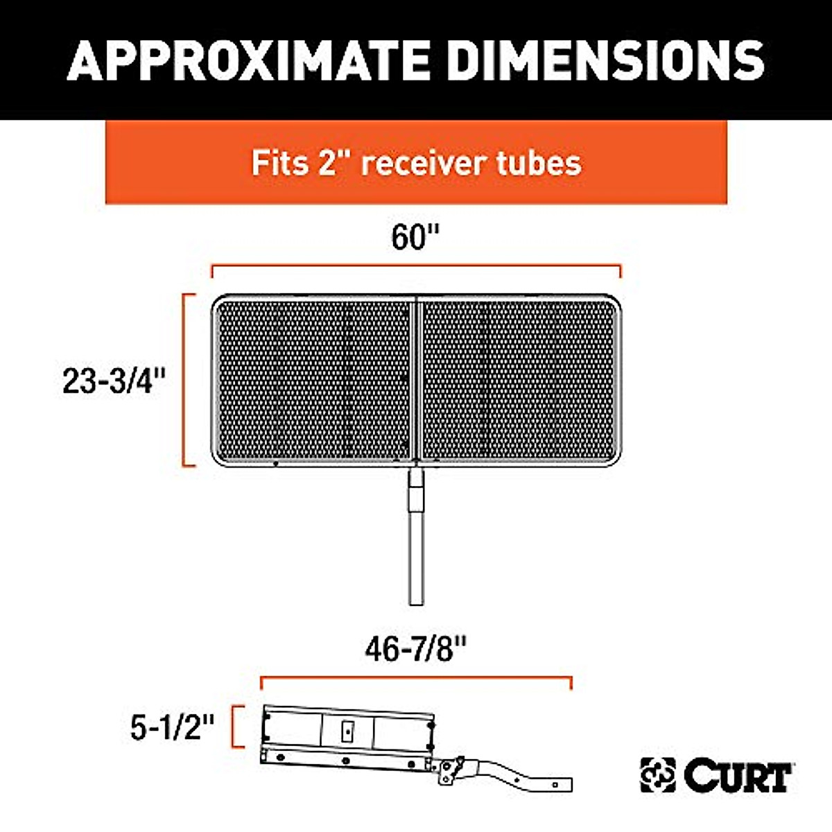 CURT 18153 60 x 24-Inch Basket Hitch Cargo Carrier, 500 lbs Capacity, Black Steel, 2-In Folding Shank