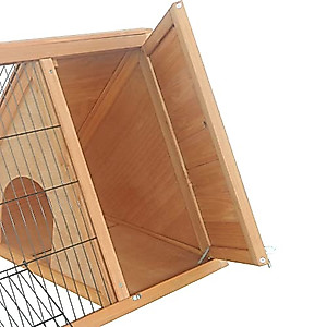 PawHut Outdoor Triangular Wooden Bunny Rabbit Hutch/Guinea Pig House with Run