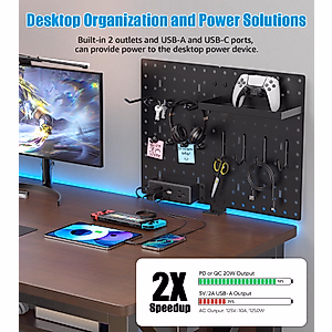 CCCEI Desk Organizer and Storage Pegboard with Charging Station, Gaming Standing Office Supplies Shelf Accessorie, Black Desktop Clamp Peg Board Privacy Organization Panel. Gifts for Men, 6FT.