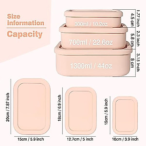 AROCFTIE Silicone Bento Box, Set of 3 Silicone Food Storage Containers with Lids, Hard-Shell Nesting Silicone Containers, Airtight, Dishwasher and Freezer Safe (10oz, 23.6oz, 44oz) (Pink)