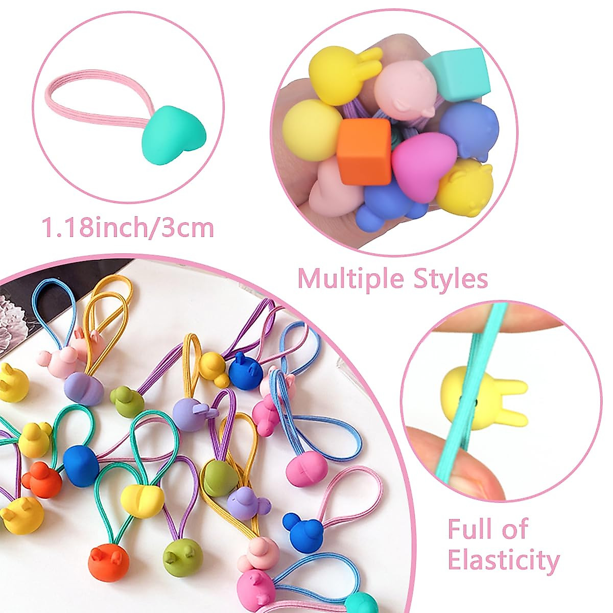 Petunny Cute Hair Ties for Girls,40Pcs Cartoon Hair Bands Soft Ponytail Holders Elastic Ball Hair Ties for Baby Toddler Teens Kids Children Birthday Christmas Gift (Random Color)