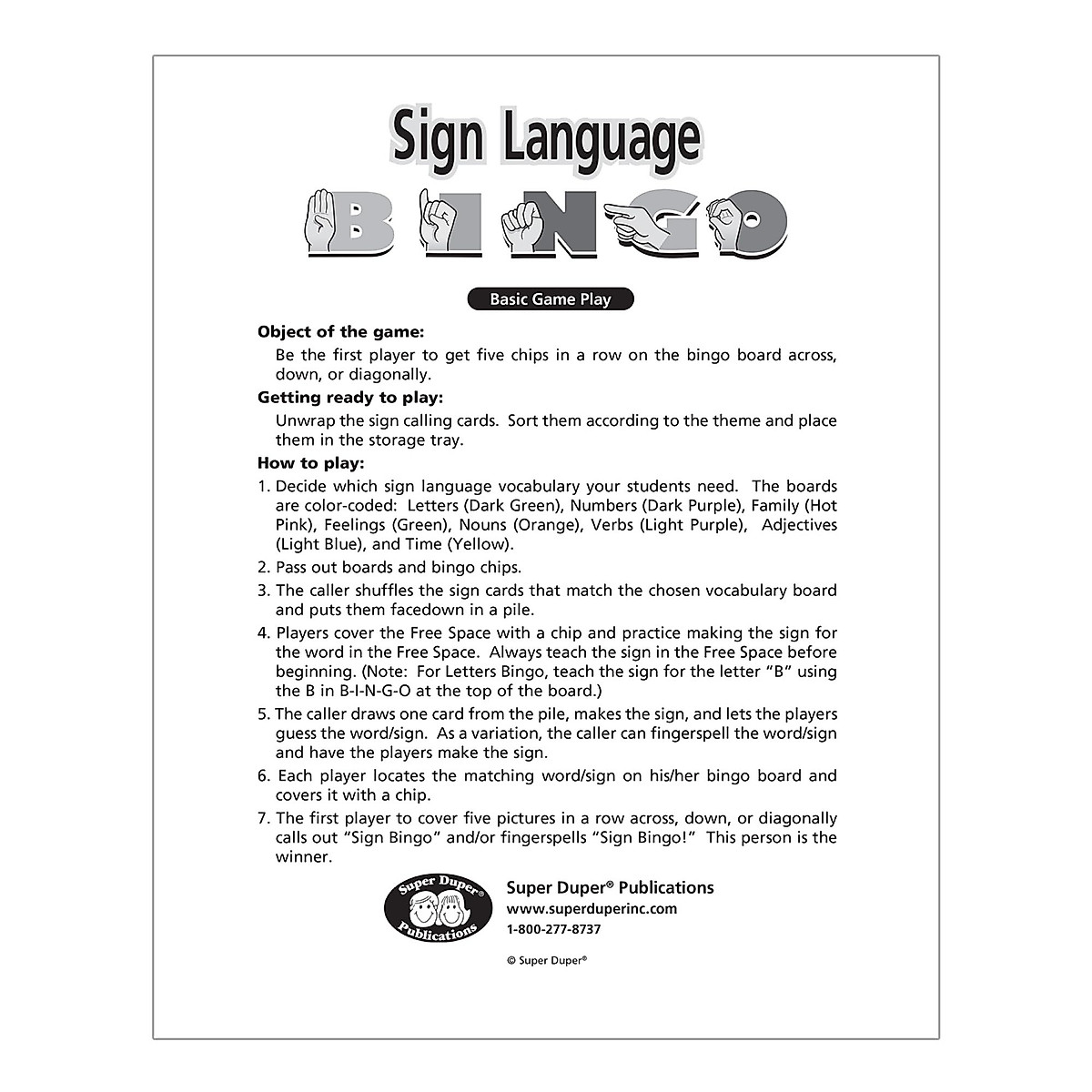 Super Duper Publications | American Sign Language Bingo Game | Educational Learning Resource for Children