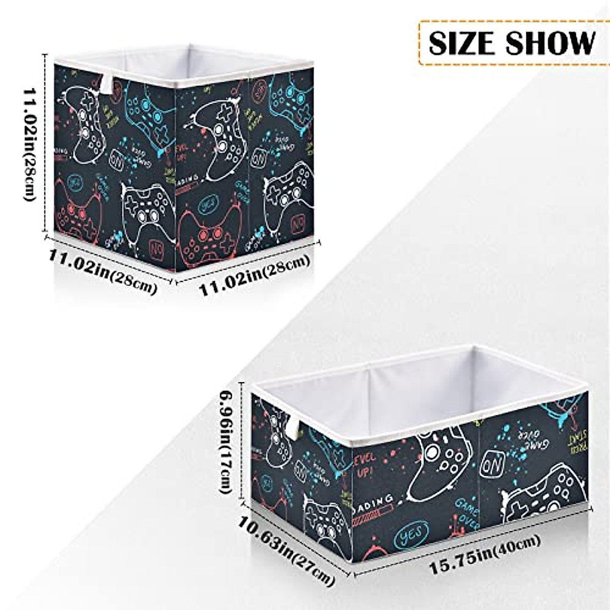 Open Home Storage Bins Foldable Cube Organizers Gamer Pattern Closet Storage Bins for stairsteps