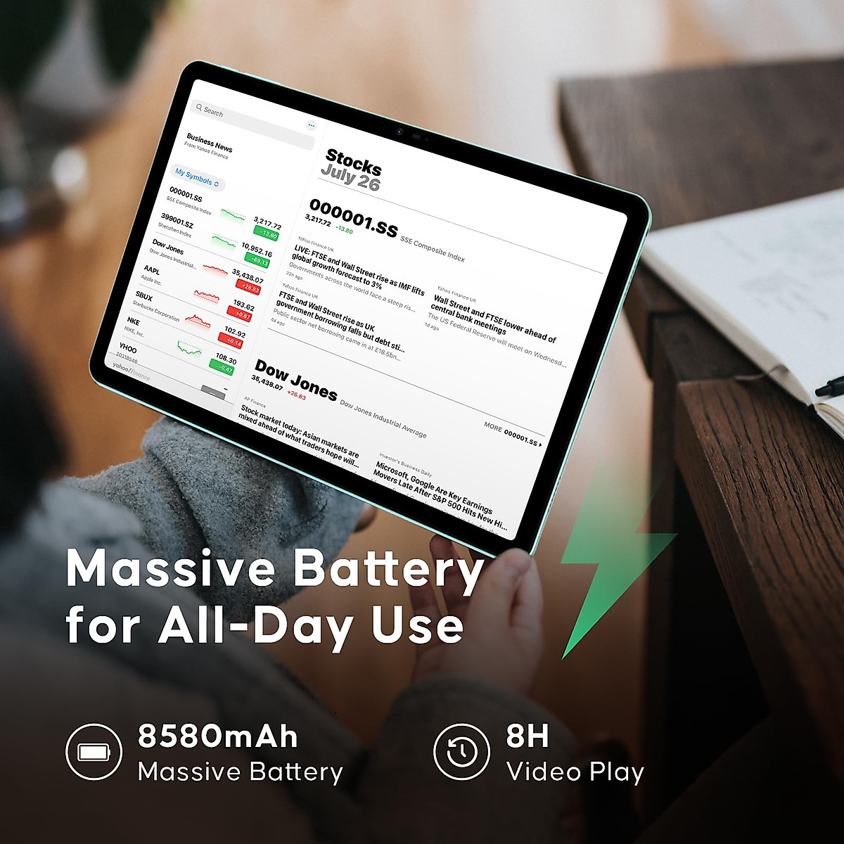 DOOGEE T30 PRO Tablet,11'' 2.5K Android 13 Tablets, 15GB+256GB Helio G99 Octa-Core Gaming Tablet, 8580mAh, Hi-Res Quad Speakers, 20MP Camera, TÜV Low Bluelight, Split Screen - Bluetooth & Wi-Fi-Green