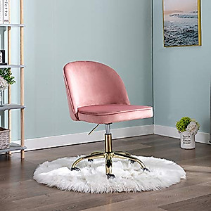 Wahson Comfy Home Office Chair, Upholstered Task Chair Swivel Armless Chairs,Metal Legs,Pink