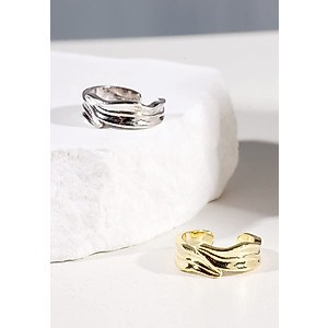 MraoYv Handmade Gold Rings for Women 18K Gold Rings Adjustable Open Ring Band Statement Jewelry Size 7-9 (gold007)