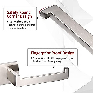 KOKOSIRI 16-Inch Single Towel Bar, Bathroom Towel Holder, Toilet Paper Holder, Bath Towel Hook Modern Robe Hook Coat Hook, Wall Mounted, SUS 304 Stainless Steel, Brushed Steel, B05A4-BR-L16