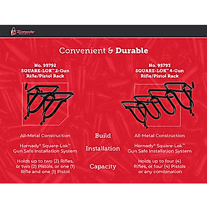 Hornady Square-Lok 4-Gun Rack. 95793 - PVC Coated Steel Racks Snap in Easily & Hold Firmly to Maximize Storage for Gun Accessories, Rifles, & Handguns - Quick Access Modular Pistol Rack for Gun Safes