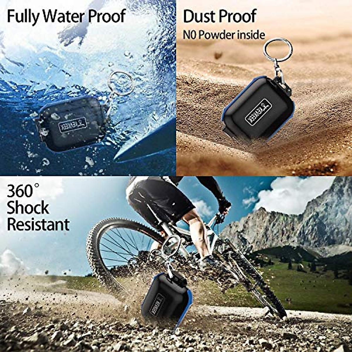 Waterproof Airpod Pro Case,Waterproof Up to 3 Feet,PC+TPU Material,Compatible Wireless Charging for Airpods Pro Case,Case Waterproof with Keychain(Opacity Black&Blue)