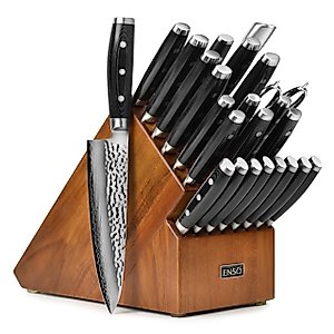 Enso Knife Set - Made in Japan - HD Series - VG10 Hammered Damascus Japanese Stainless Steel with Acacia Knife Block - 25 Piece