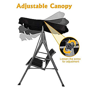 3 Person Patio Swing with Convertible Canopy--Weather Resistant Frame and Breathable Seat, Comfy Outdoor Swing Chair Bench for Porch Backyard Garden, Black