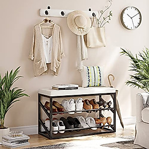 Entryway Bench with Shoe Storage for Living Room Shoe Rack Bench,Shoe Bench Entryway with Cushion,Adjustable-Height Shoe Bench with Storage,Storage Bench Entryway Shoe Rack Bench Featuring Coat Rack