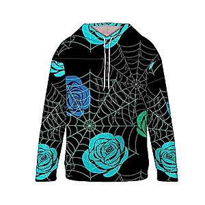 Muscularfit men hoodies with zipper Halloween Crewneck Sweatshirt Men Funny Cobweb Floral Print Graphic Tee Shirt Drawstring Long Sleeve Pullover Top time limited deals today Blue 3X